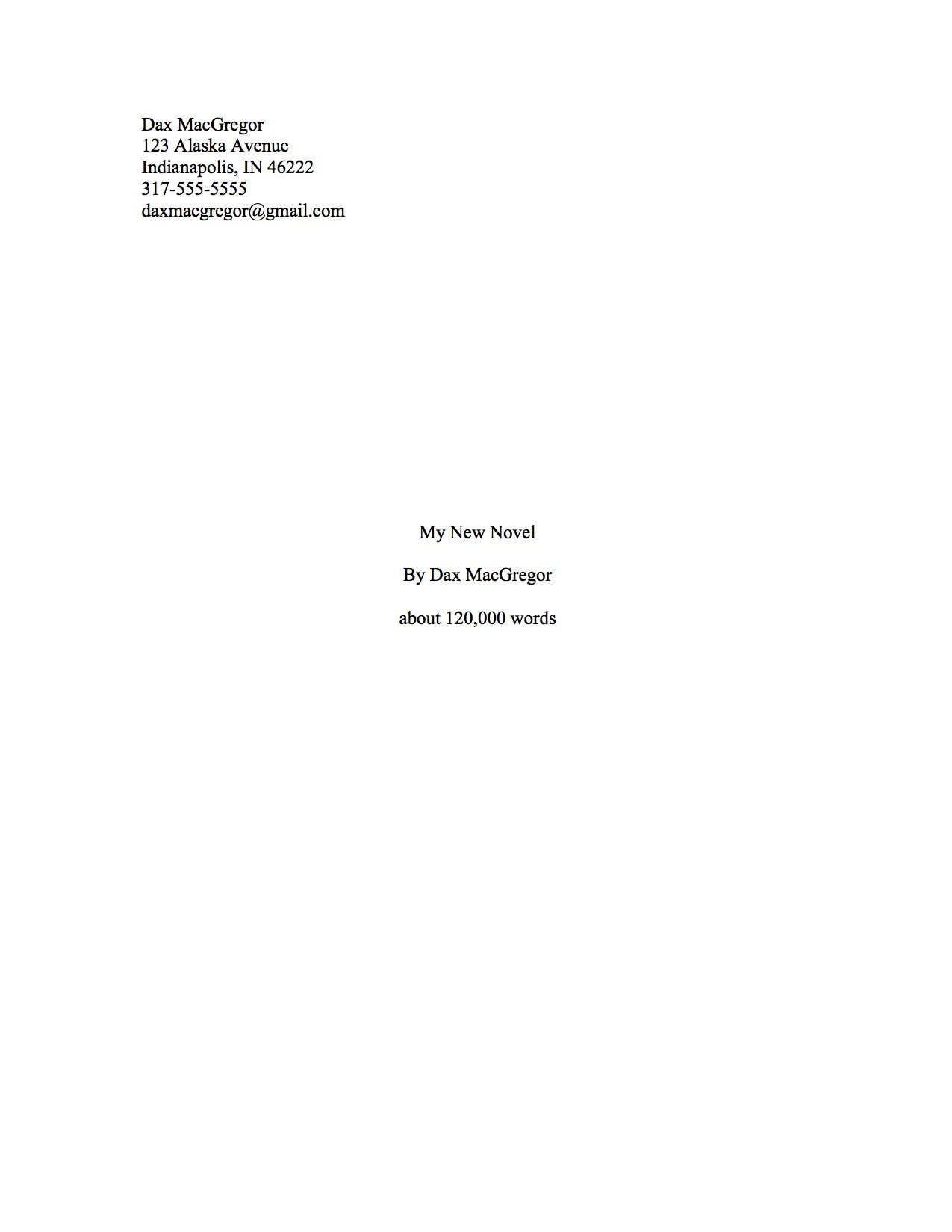 Novel Manuscript Format with Examples First Manuscript